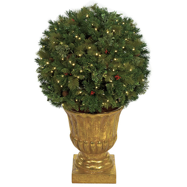 4 foot Pine Ball Tree in Decorative Planter: Clear 5MM LEDs | C-90578