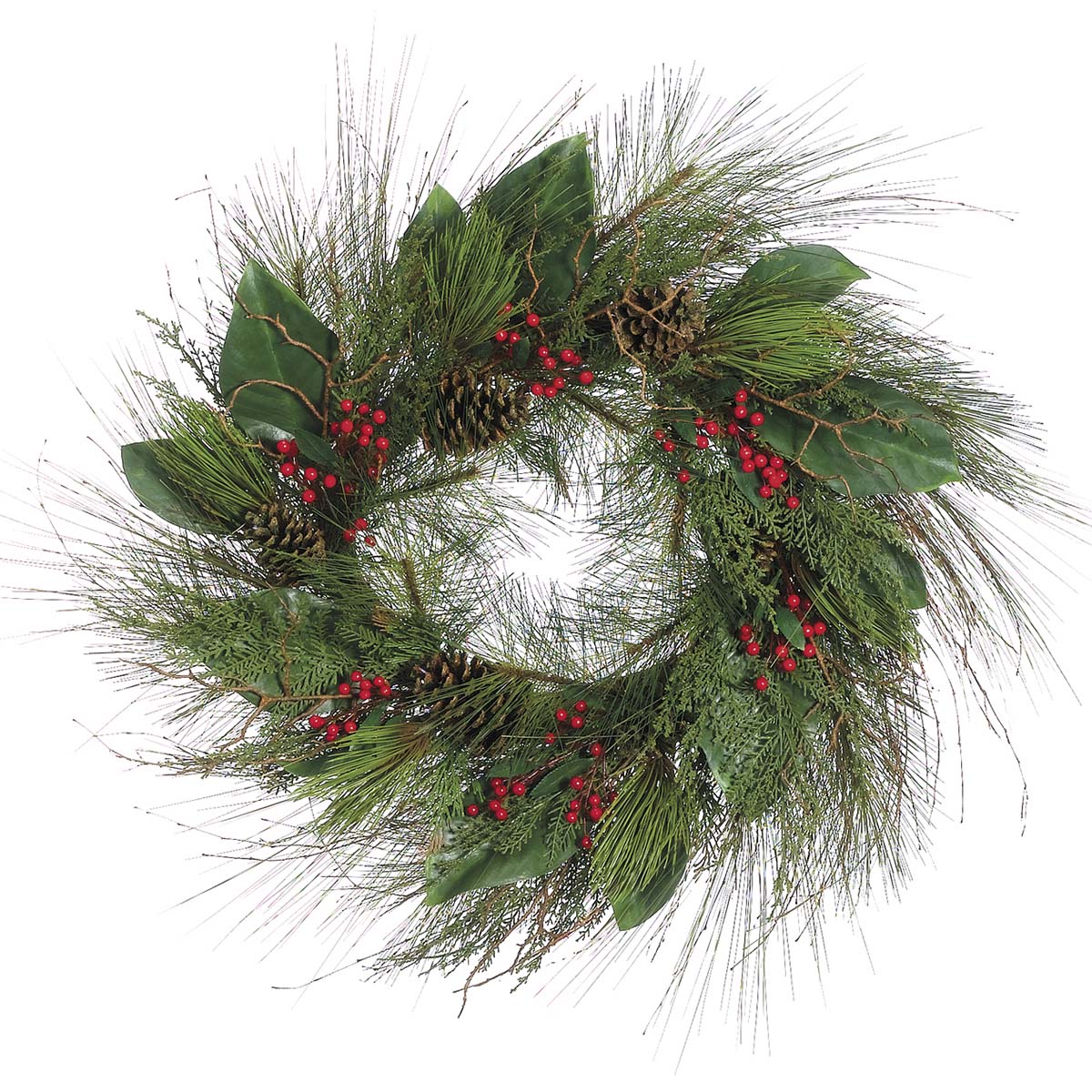 30 inch Mixed Pine Wreath with Cones & Berries | YWX011-GR/RE