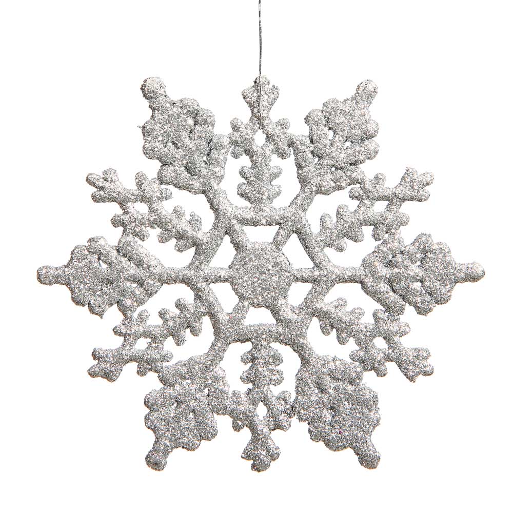 8 inch Silver Glitter Snowflake Ornament: Set of 12 | M101607