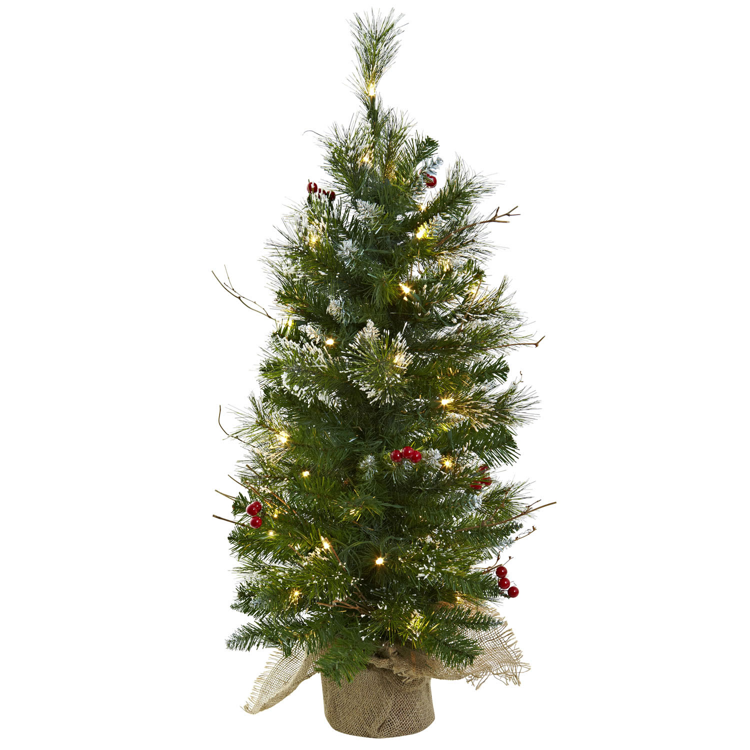 3 foot Christmas Tree with Clear Lights Berries & Burlap Bag | 5442