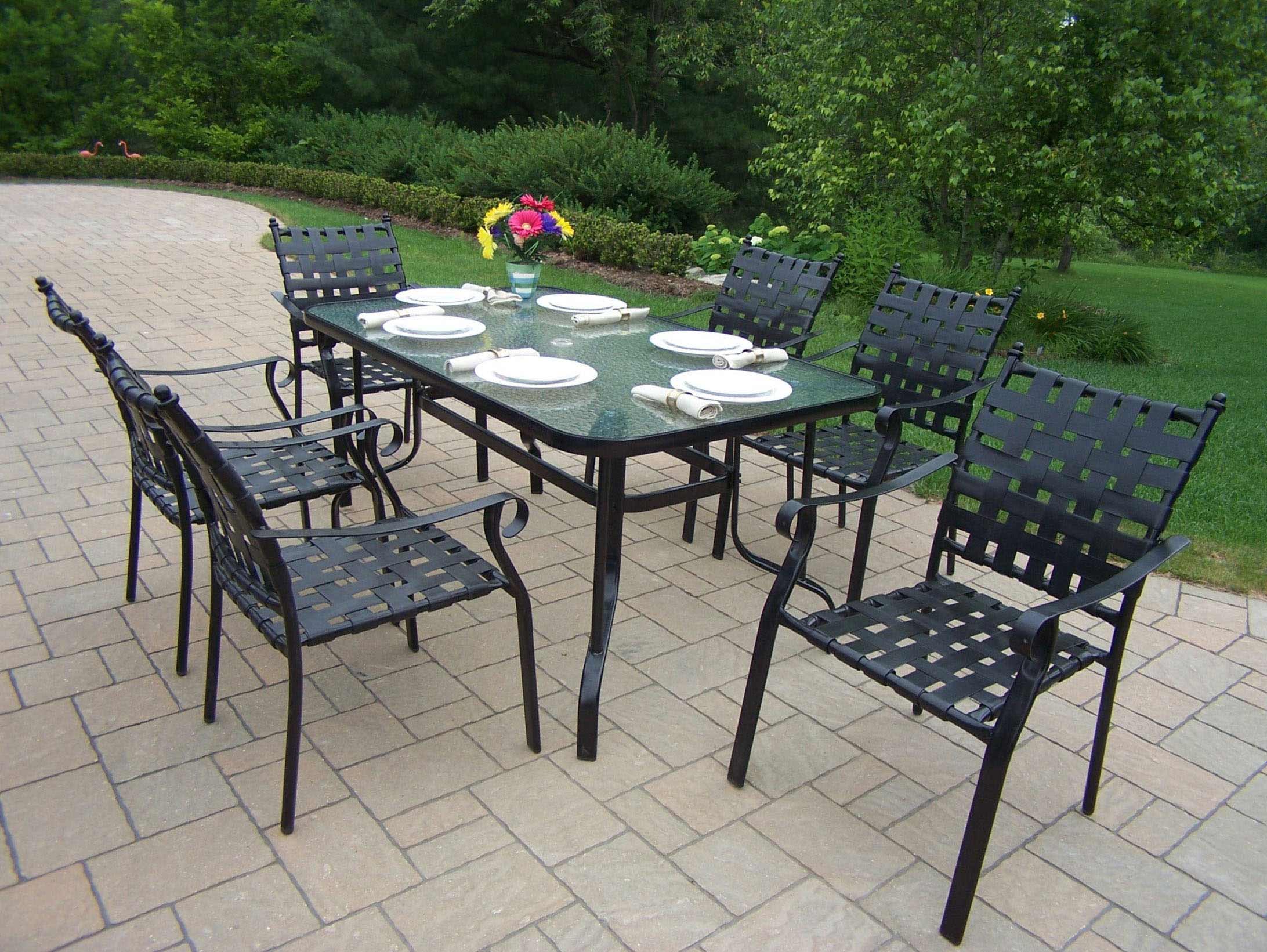 Oakland Living | Aluminum 7pc Rectangular Dining Set w/ Arm Chairs ...