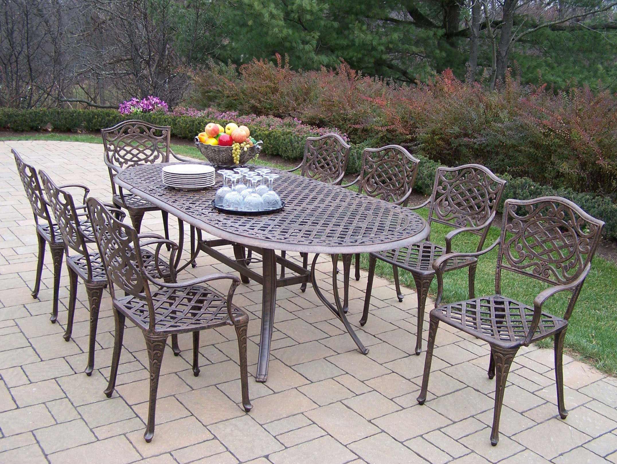 Oakland Living | Mississippi 82 inch Oval 9pc Outdoor Patio Dining Set ...
