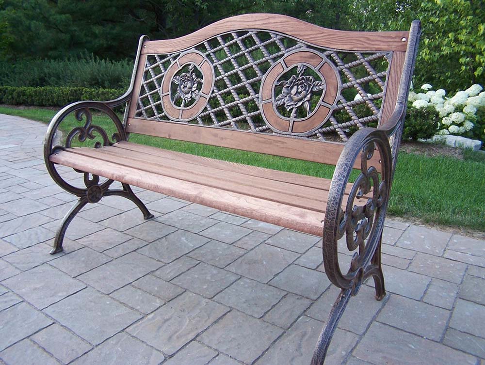 Oakland Living | Cast Iron & Wood Rose Bench | 6068-AB