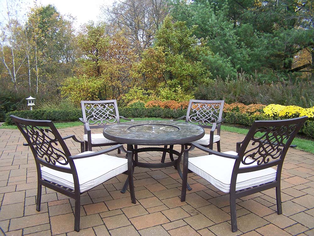 Oakland Living | Stone Art Chat Table and 4 Cushion Arm Chairs | 70005 ...