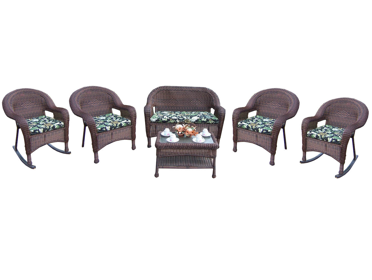 Oakland Living | Resin Wicker Seating Set with Rocker and Arm Chairs ...