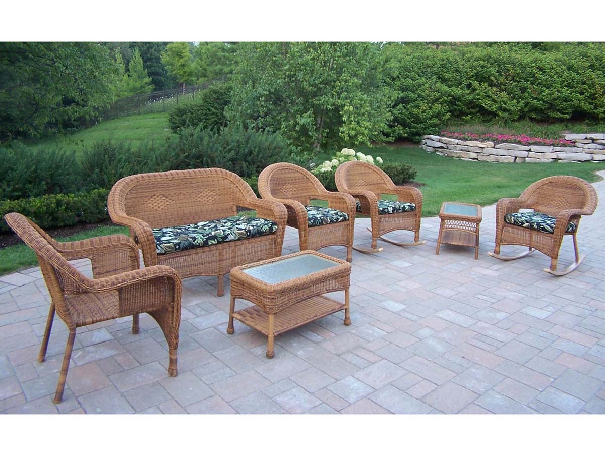 Oakland Living | 6pc Wicker Seating Set - Arm Chairs, Rockers, Loveseat ...