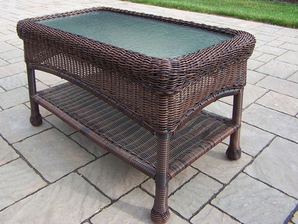 Oakland Living | Resin Wicker Rectangular Conversation Table in Coffee ...