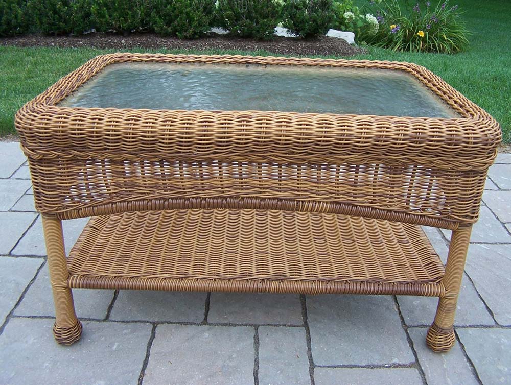 Oakland Living | Resin Wicker Rectangular Conversation Table in Natural ...