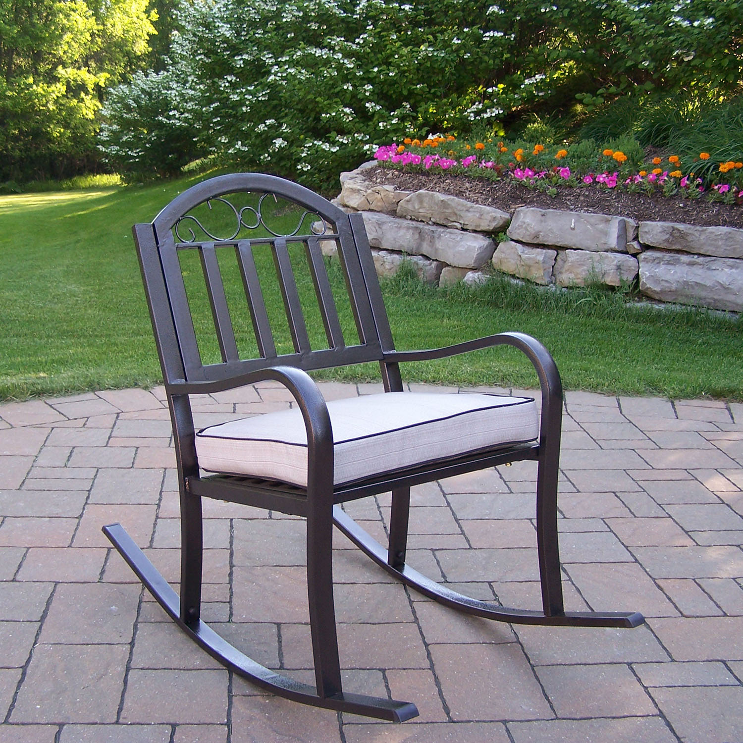 Oakland Living | Lakeville Hammer Tone Brown Cushion Rocking Chair ...