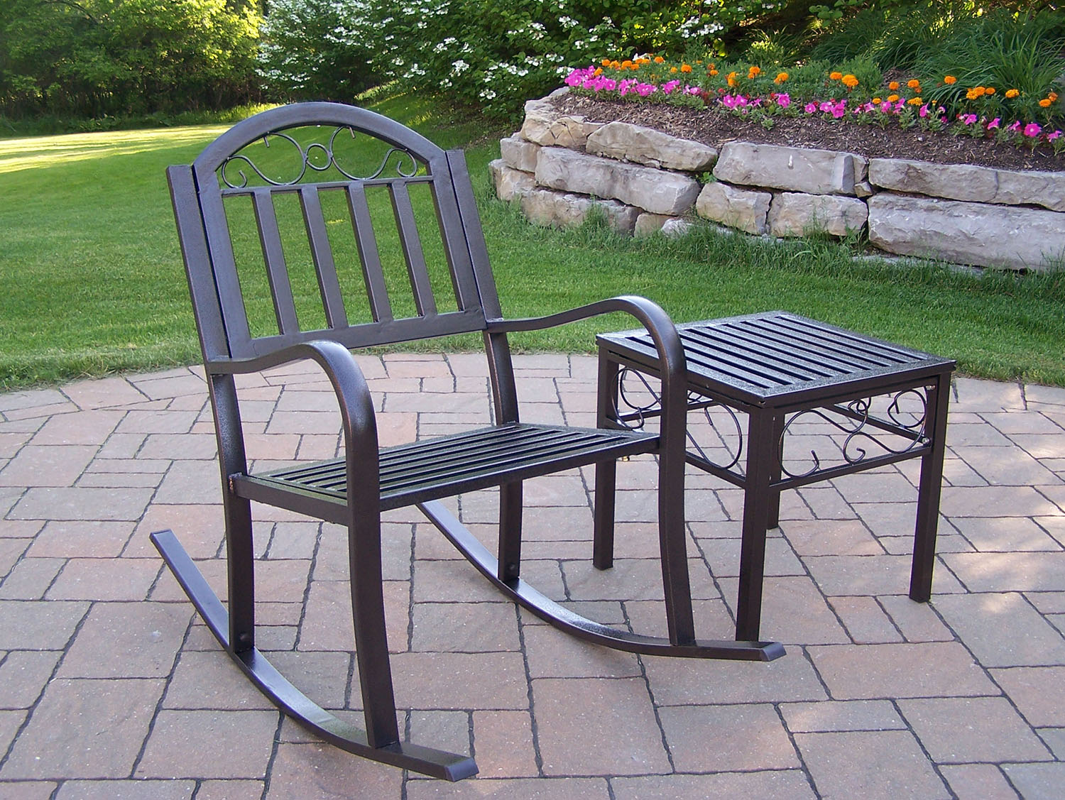Oakland Living | Lakeville Hammer Tone Brown Rocking Chair & Side Table ...