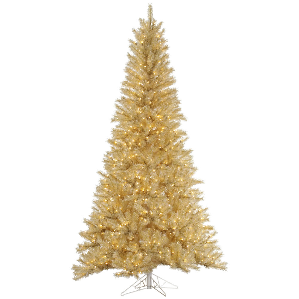 9 foot White-Gold Tinsel Tree: Clear LEDs | A148081LED