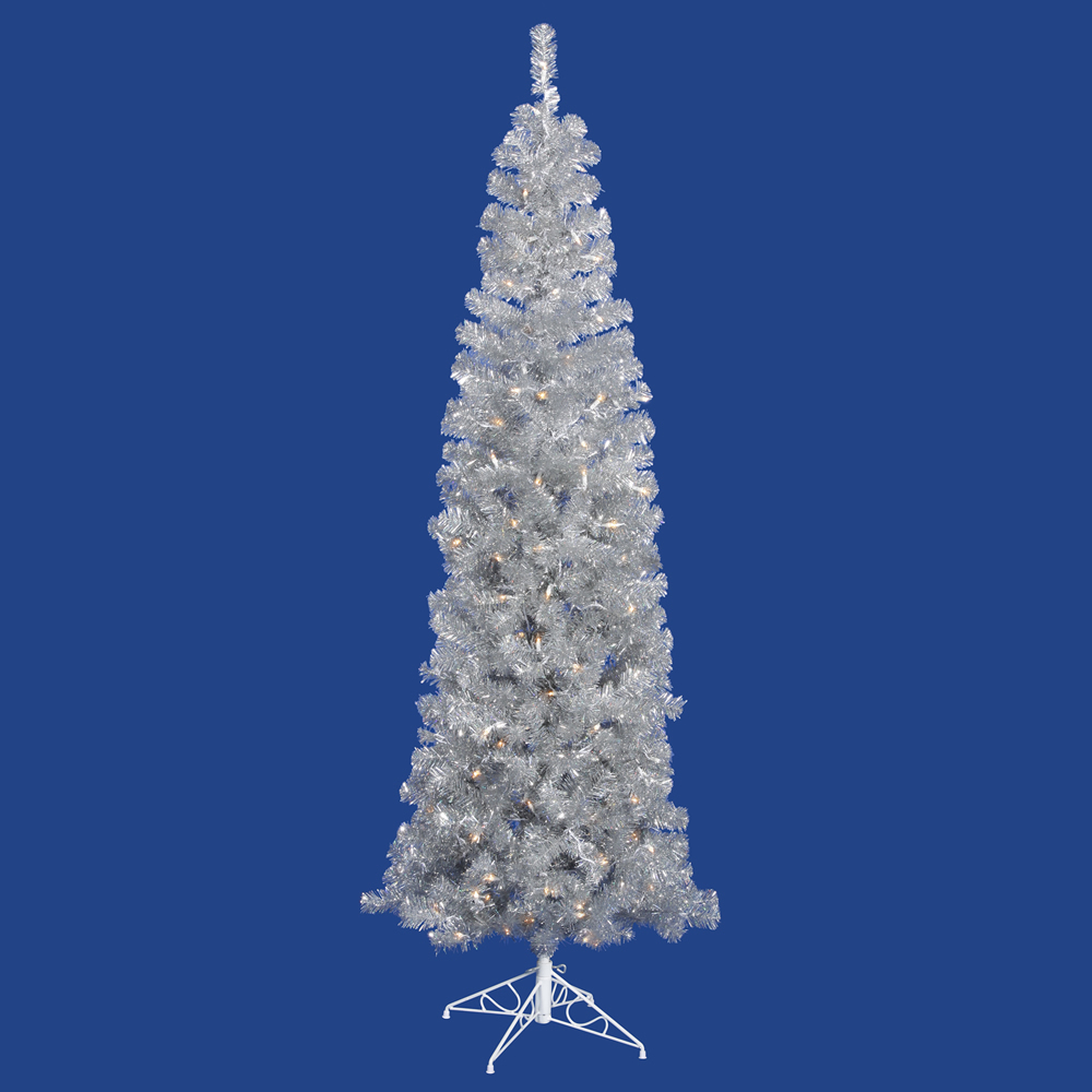 4.5 foot Silver Pencil Tree: Clear LED Lights | B163746LED