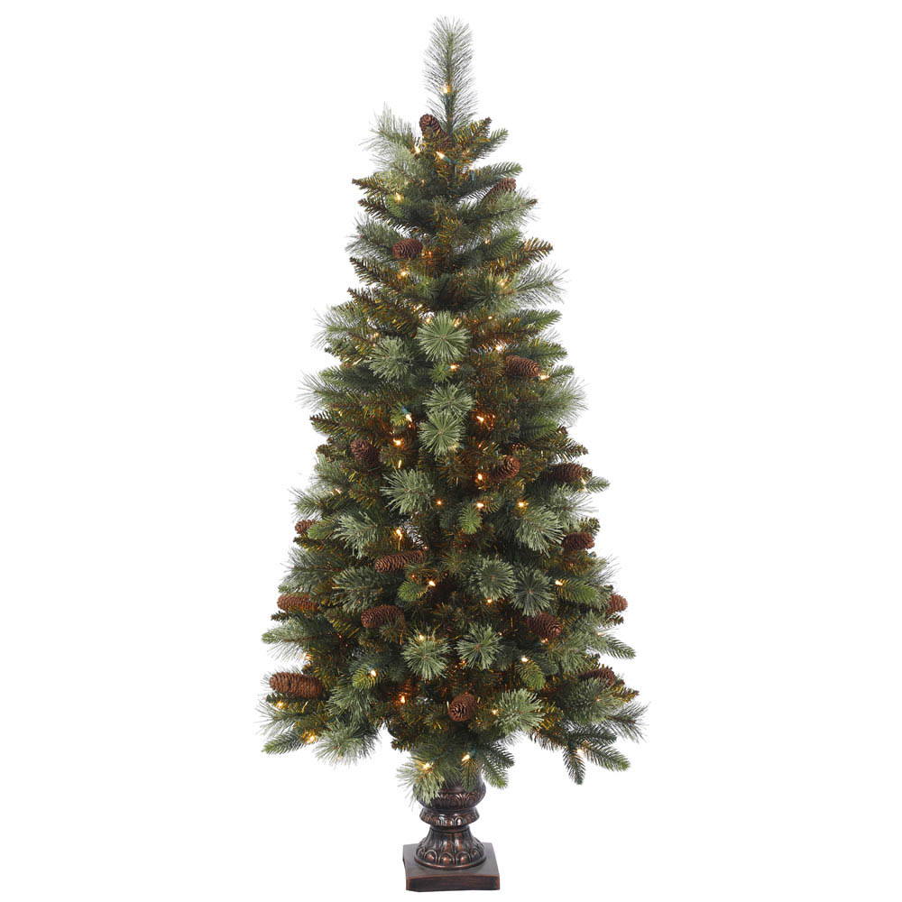 5 foot PE/PVC/Hard Needle Reno Potted Tree: Clear Pre-Lit Lights | B157751