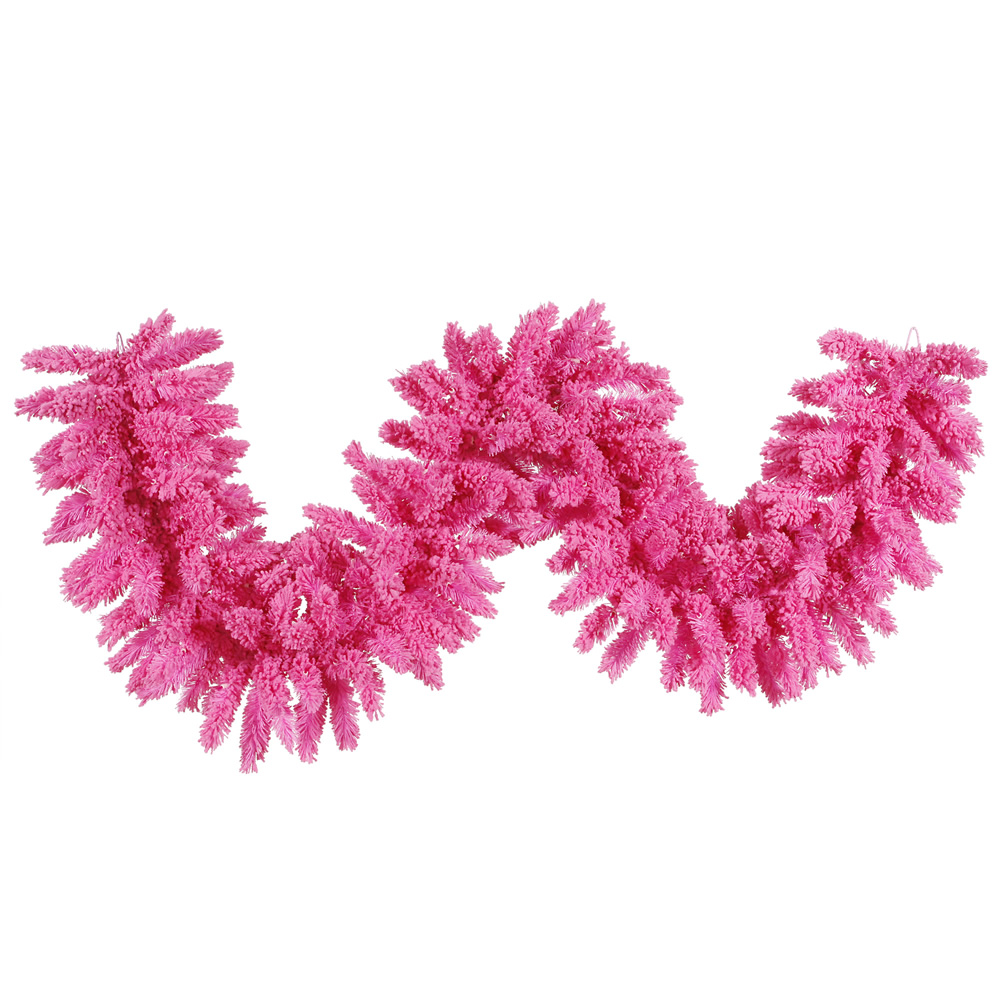 9 foot Flocked Pink Fir Garland: Unlit | K168814