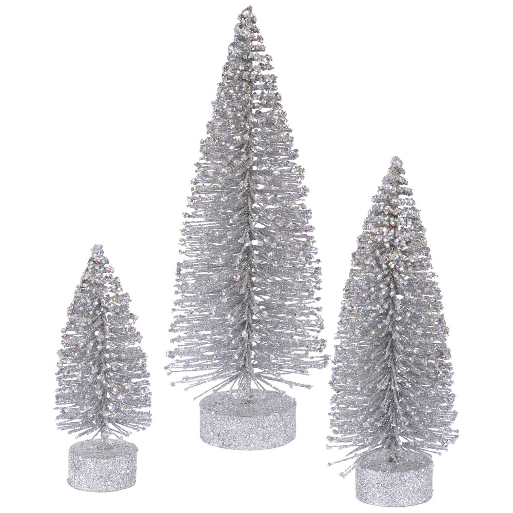 5, 7 & 9 inch Silver Glitter Oval Tree: Unlit | L137407