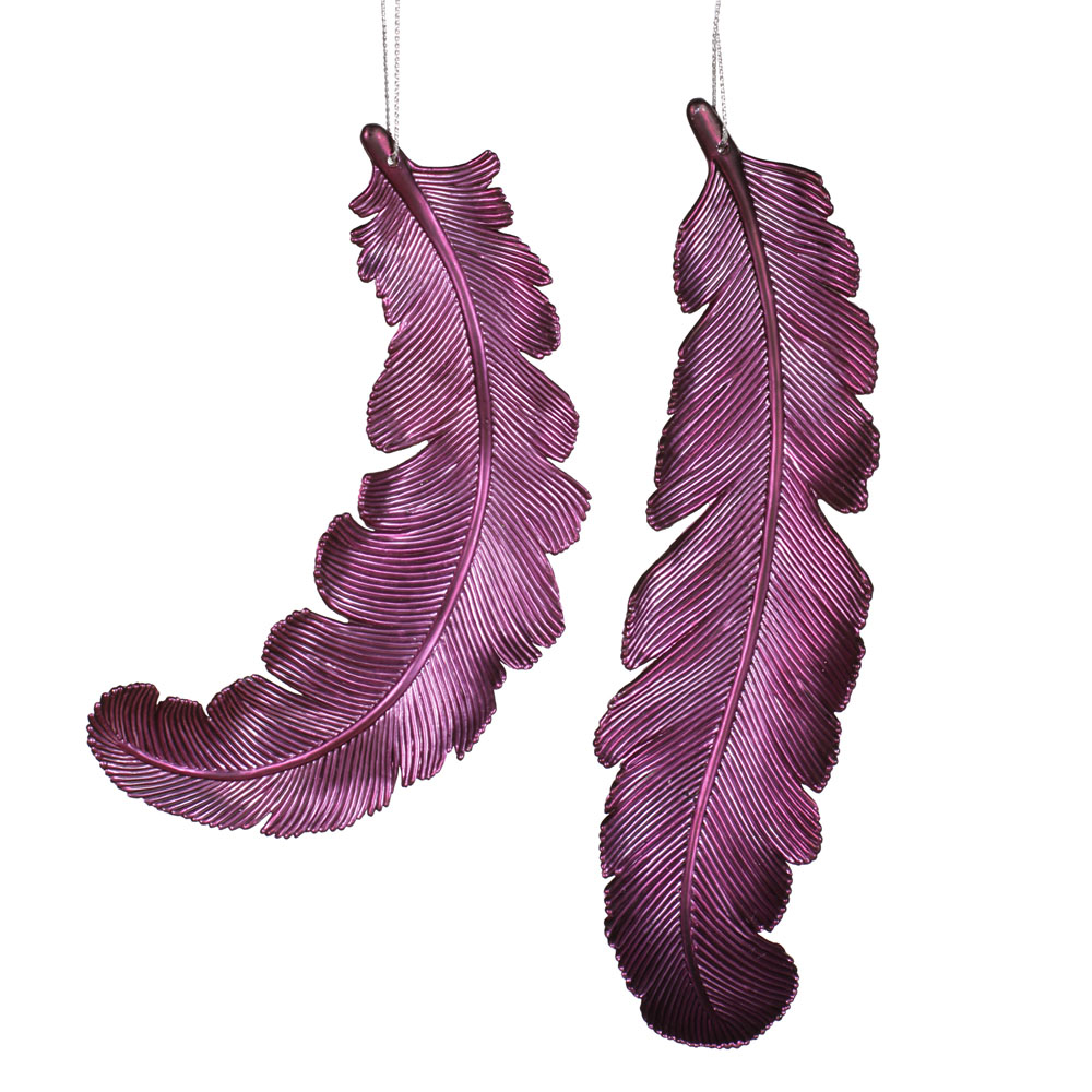 6 inch Plum Matte Feather Ornament: Set of 6 | M112526