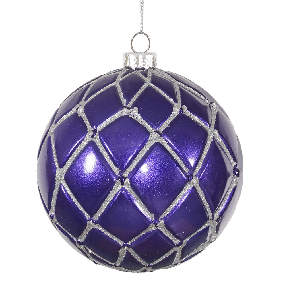 4 inch Plum Net Ball Ornament: Set of 6 | M145026