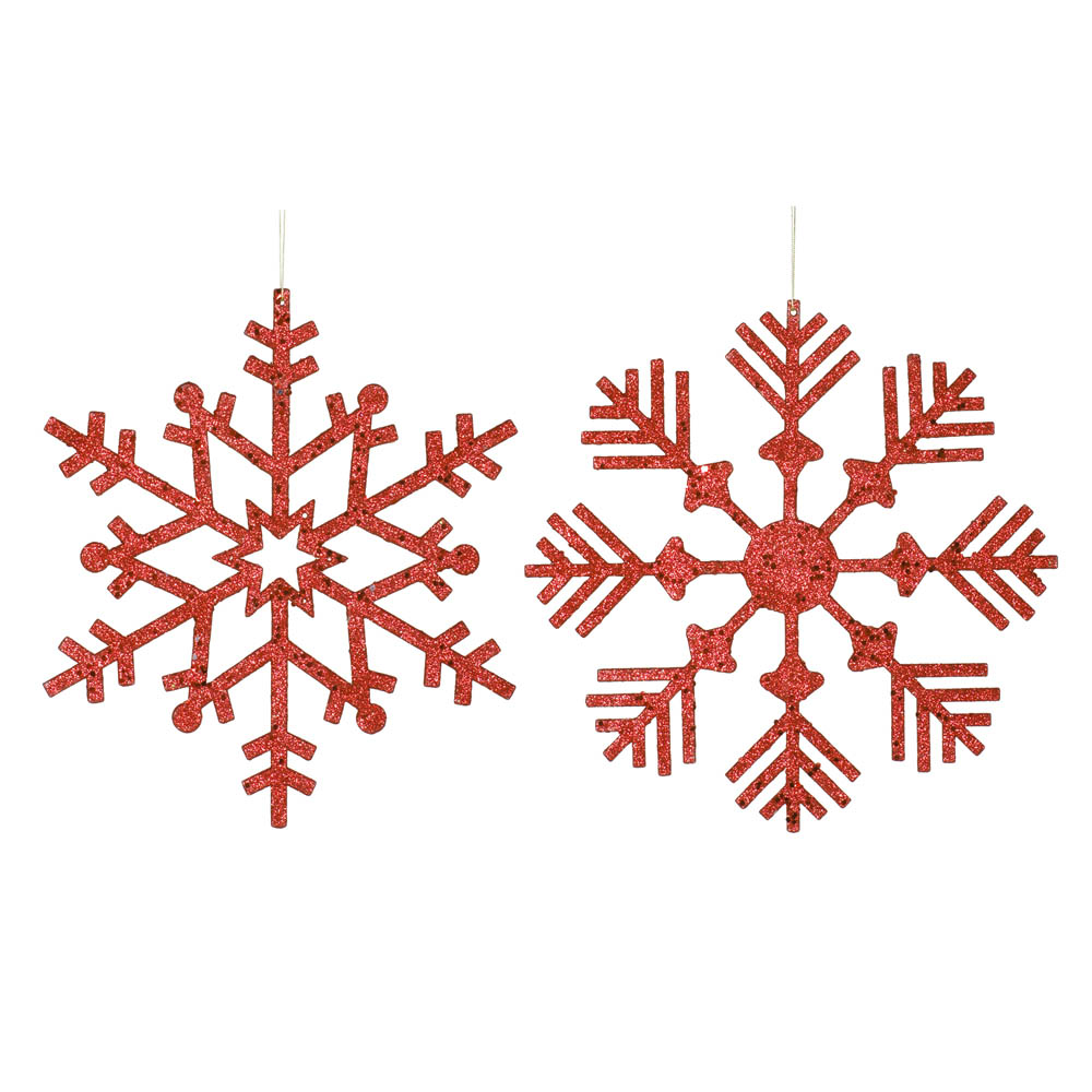 Two 12 inch Red Glitter Snowflake Ornaments | M157403