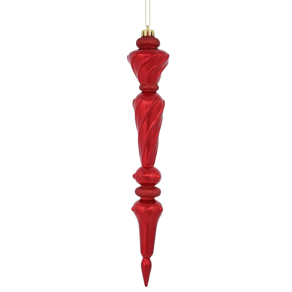 12 inch Red Shiny Icicle Drop Ornament: Set of 3 | M161203