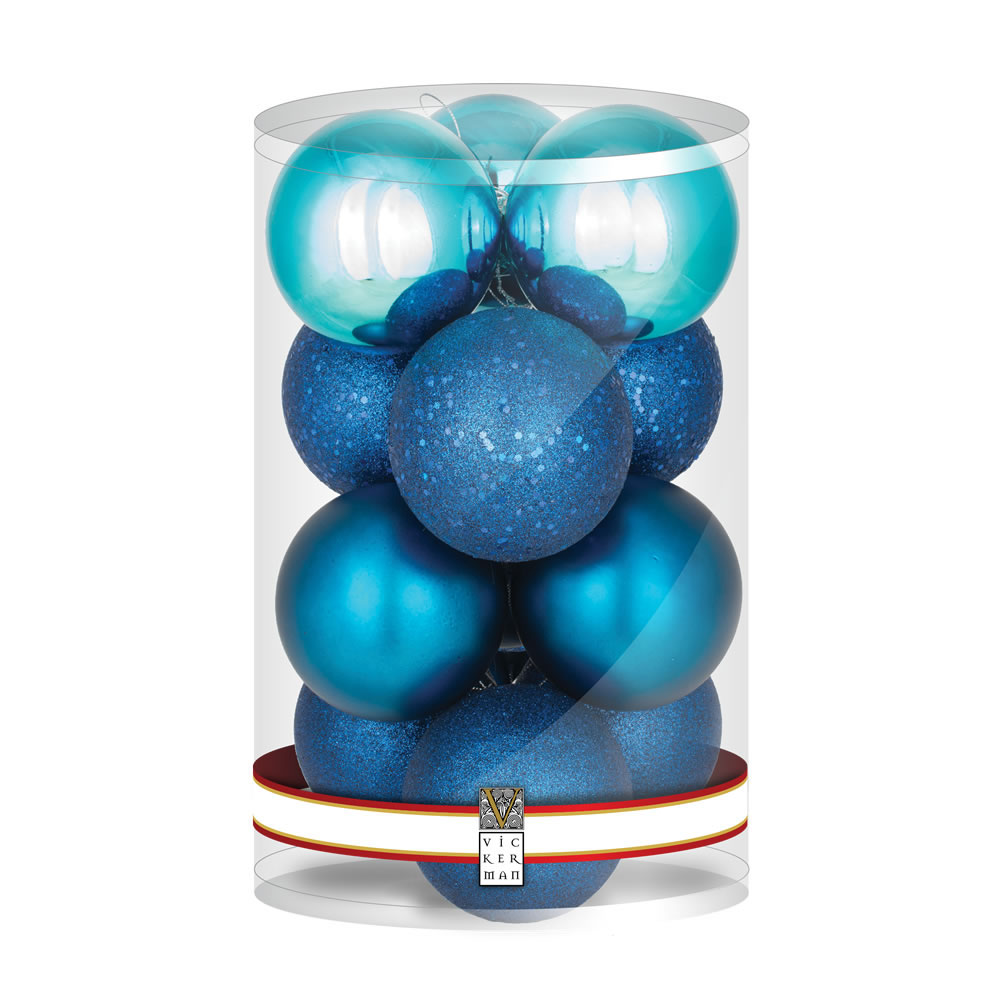 Vickerman | 4 inch Sea Blue Assorted Ball Ornaments (Box of 12 Balls ...