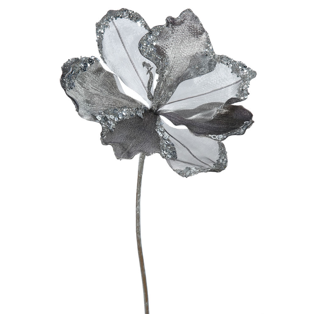20 inch Pewter Velvet Amaryllis Pick: Set of 3 | OF161227
