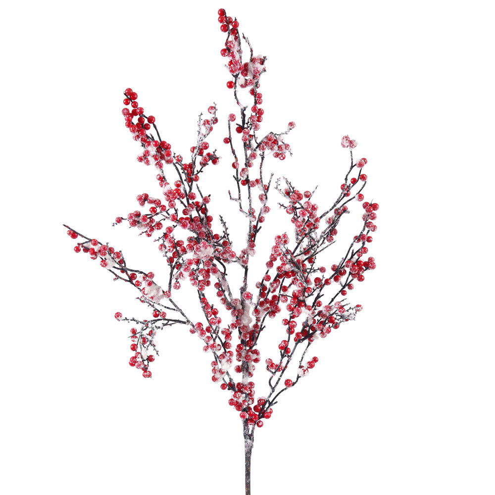 23 inch Snowy Red Berry Spray | P152103
