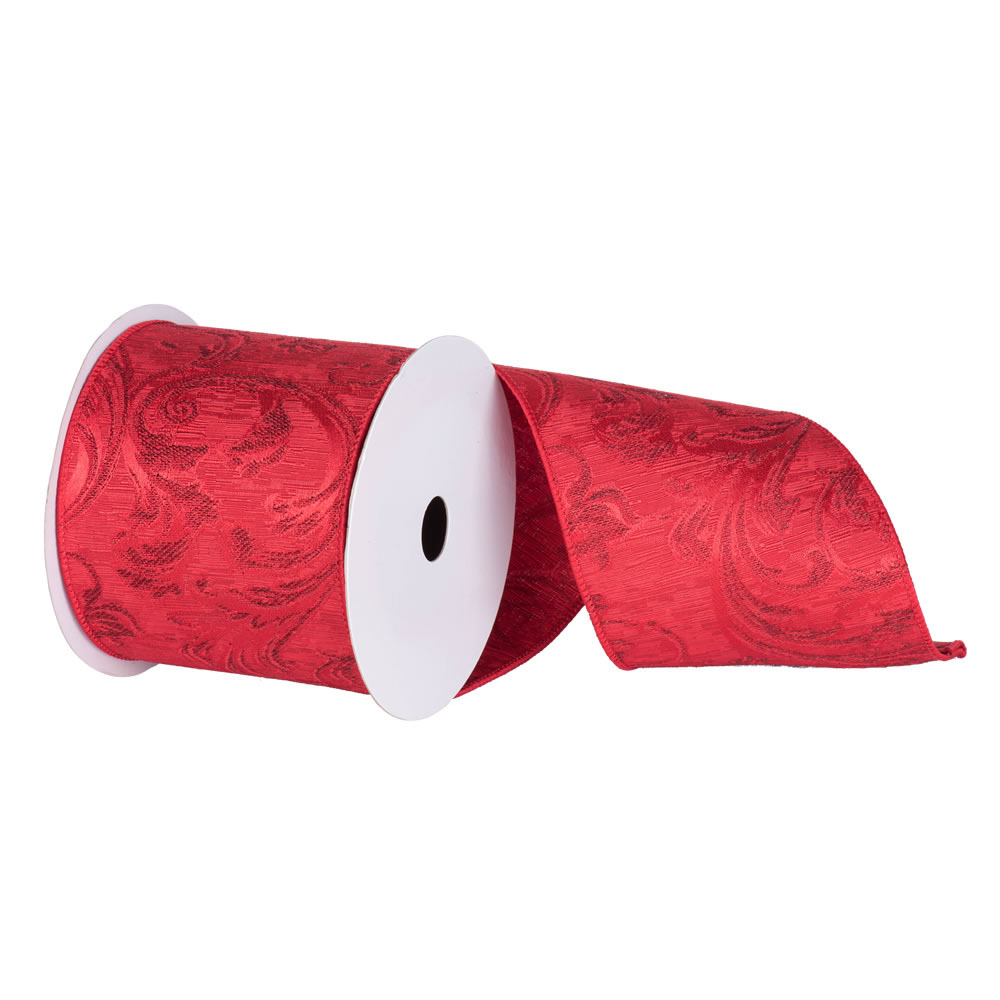 Vickerman | 10 yard x 4 inch Red Filigree Jacquard Ribbon | Q151658
