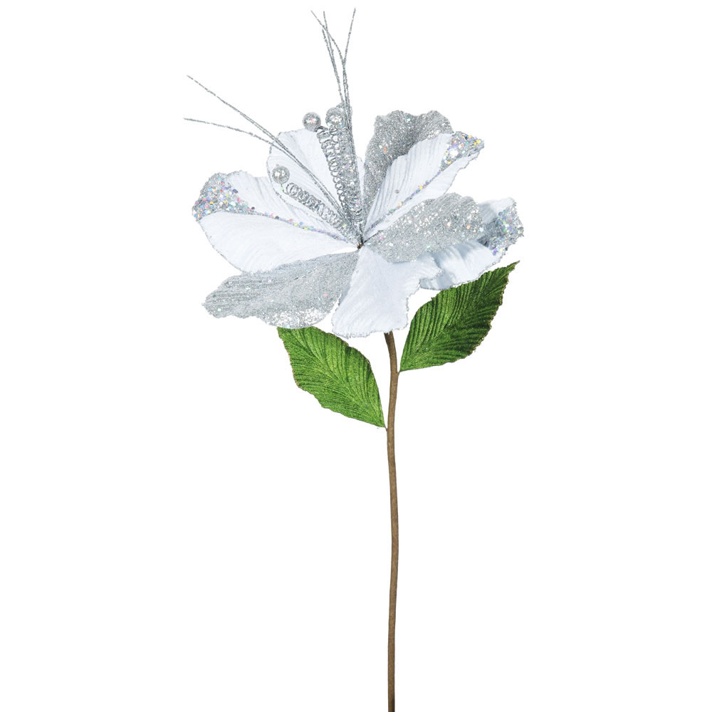 22 inch Silver Amaryllis Flower Pick - 10 inch Flower: Set of 6 | QG161907