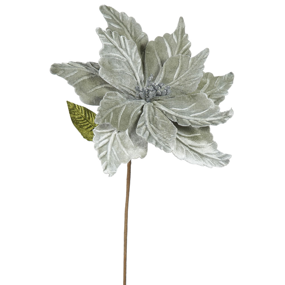 22 inch Velvety Pewter Poinsettia - 12 inch Flower: Set of 6 | QG162727