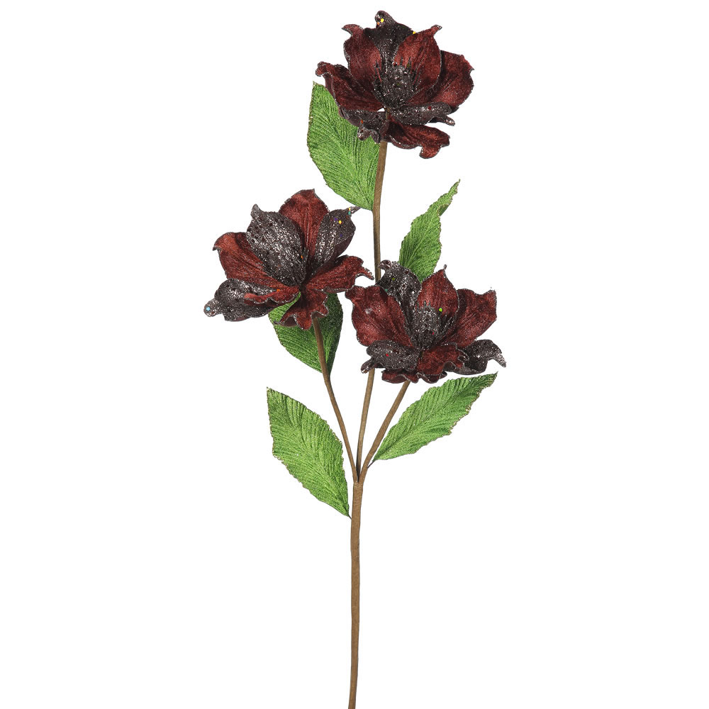 33 inch Chocolate Magnolia Flower Pick: Set of 6 | QG163015
