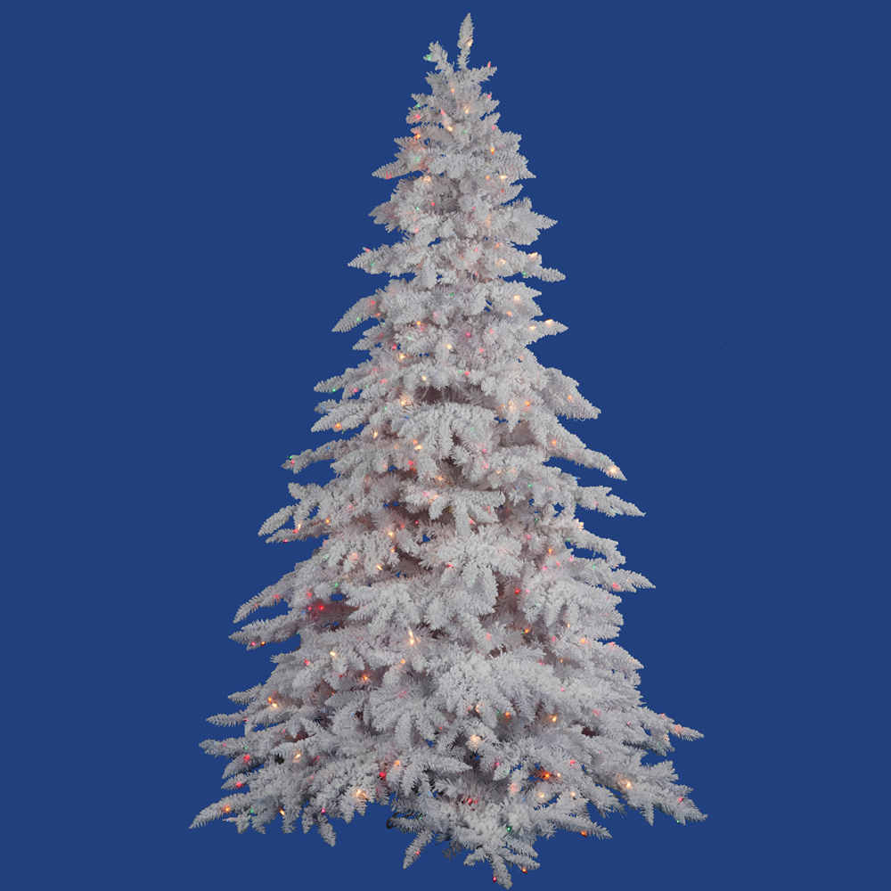 4.5 foot Flocked White Spruce Tree: Multi-Colored LEDs | A893647LED
