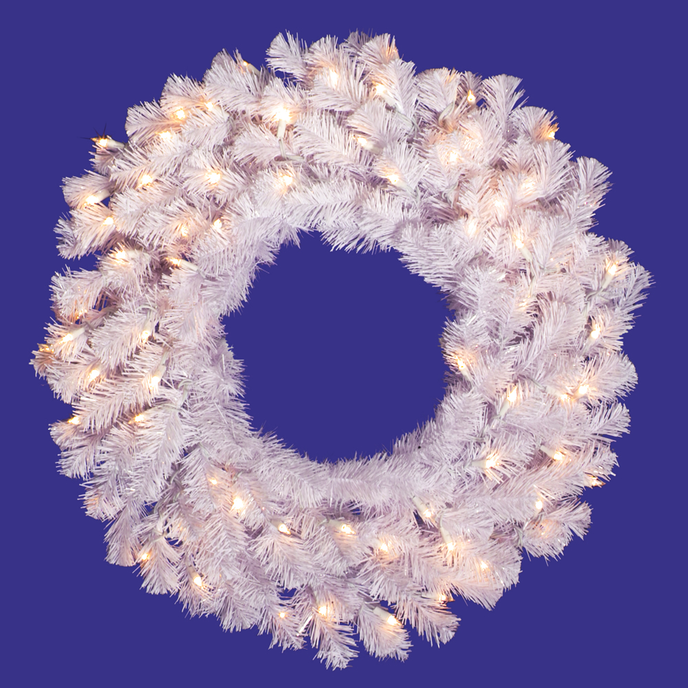 30 inch Crystal White Wreath: Lights | A805831