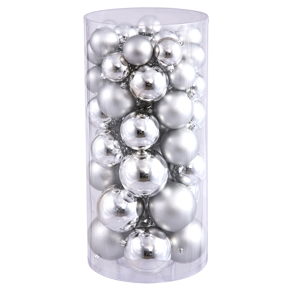 Shiny and Matte Ball Ornament Set (Box of 50 Balls): Silver | N112407A
