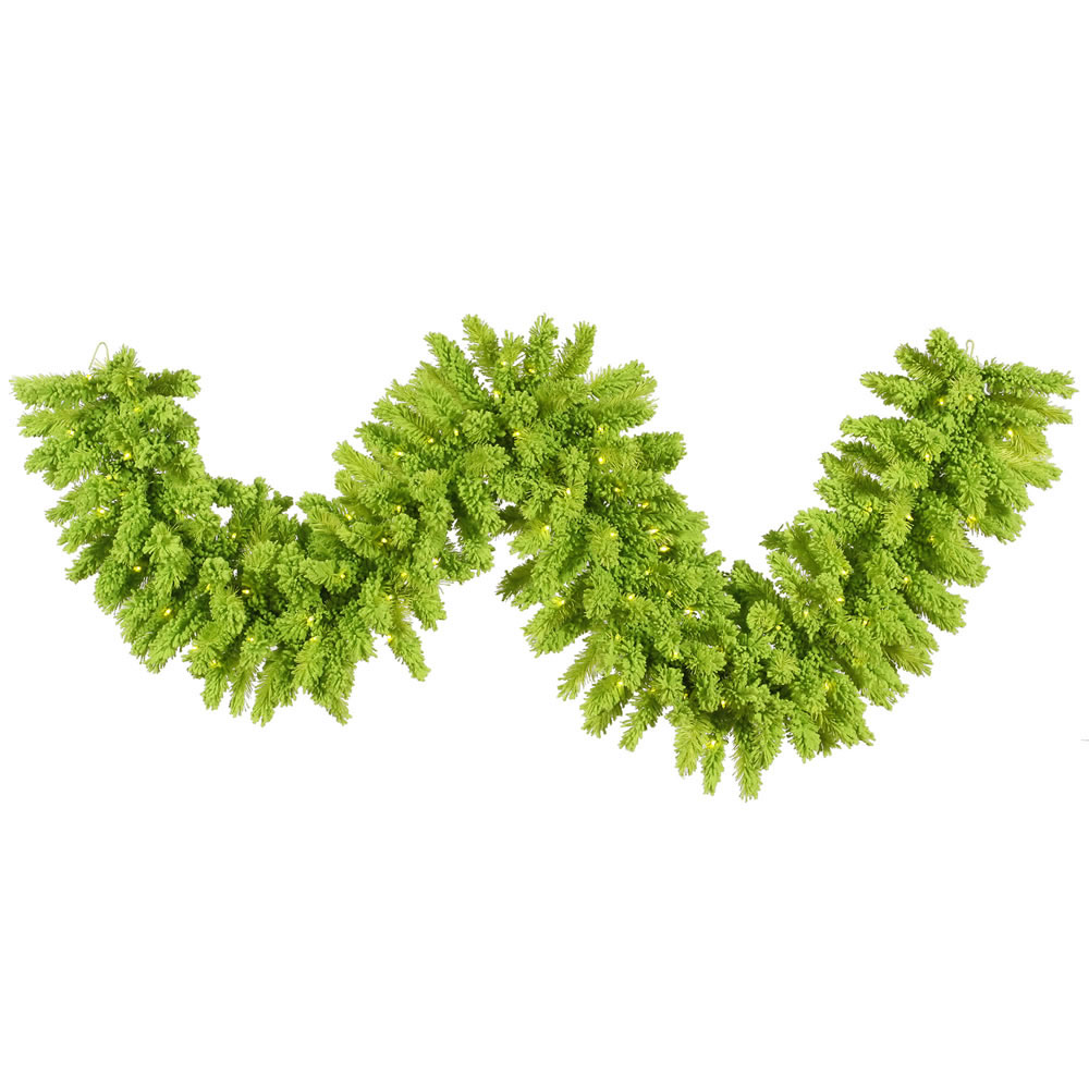 9 foot Flocked Lime Garland with Lime Lights | K128615