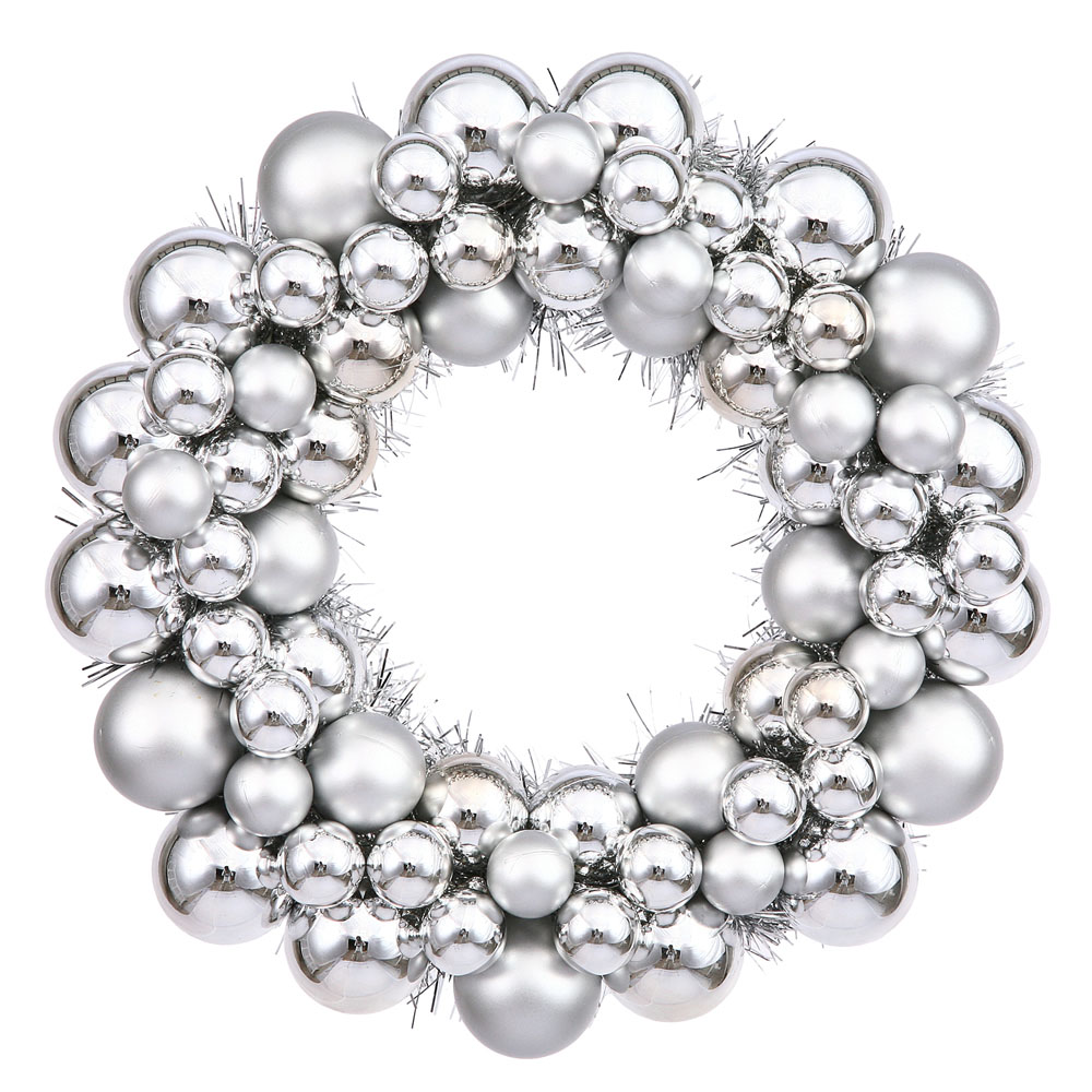 12 inch Silver Colored Ball Wreath | N114207
