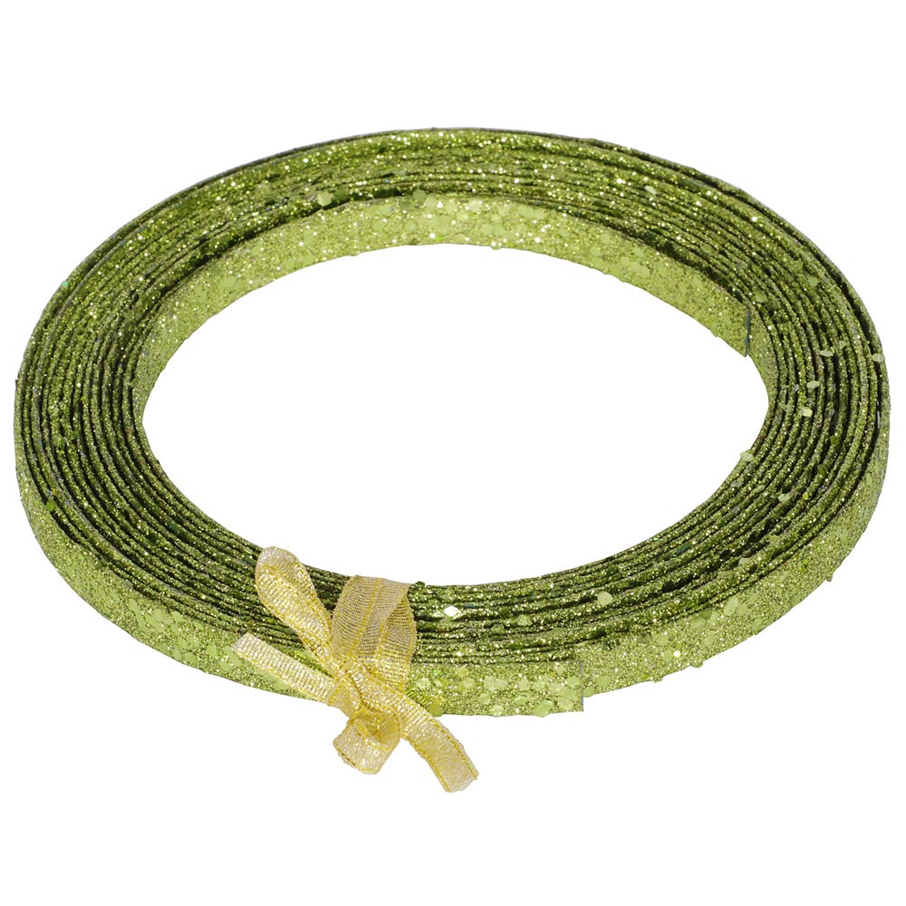 23 foot Artificial Glitter Plastic Christmas Ribbon: Green | J136813