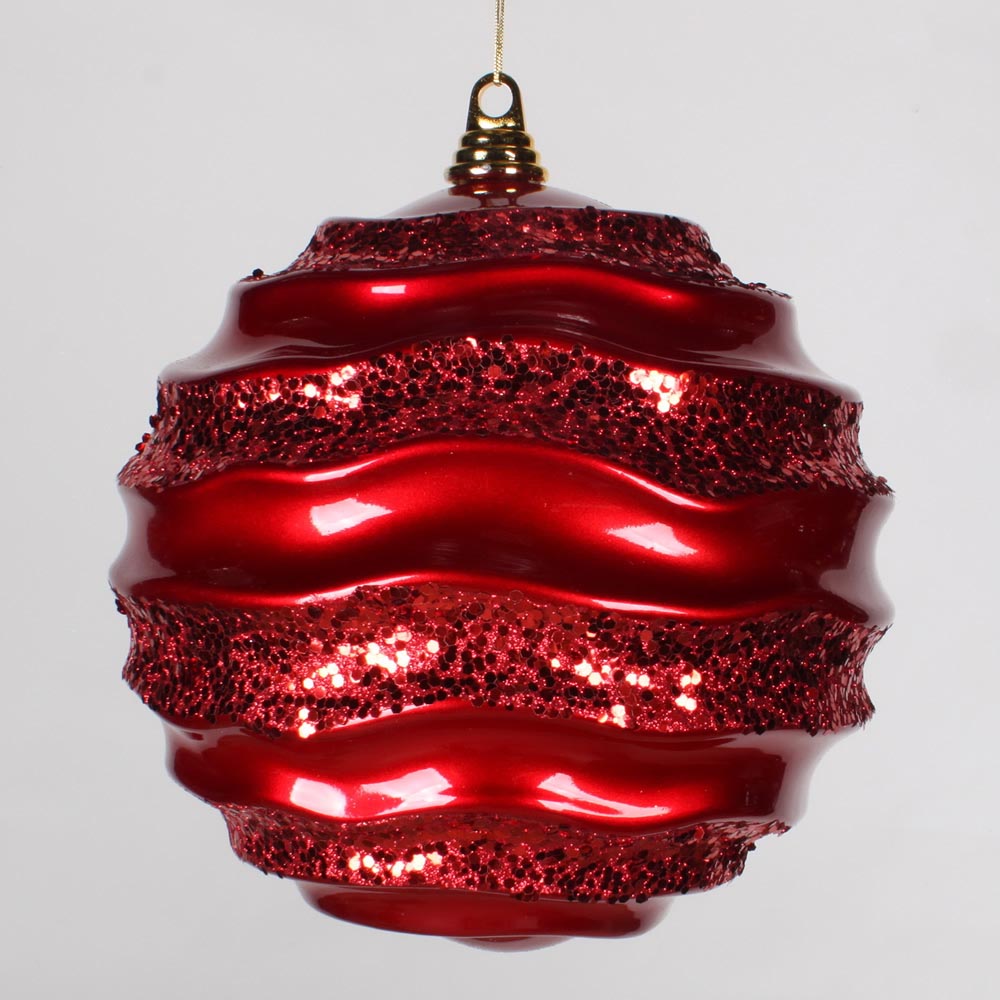 9.8 inch Christmas Candy Glitter Wave Ball Ornament: Red | M132303