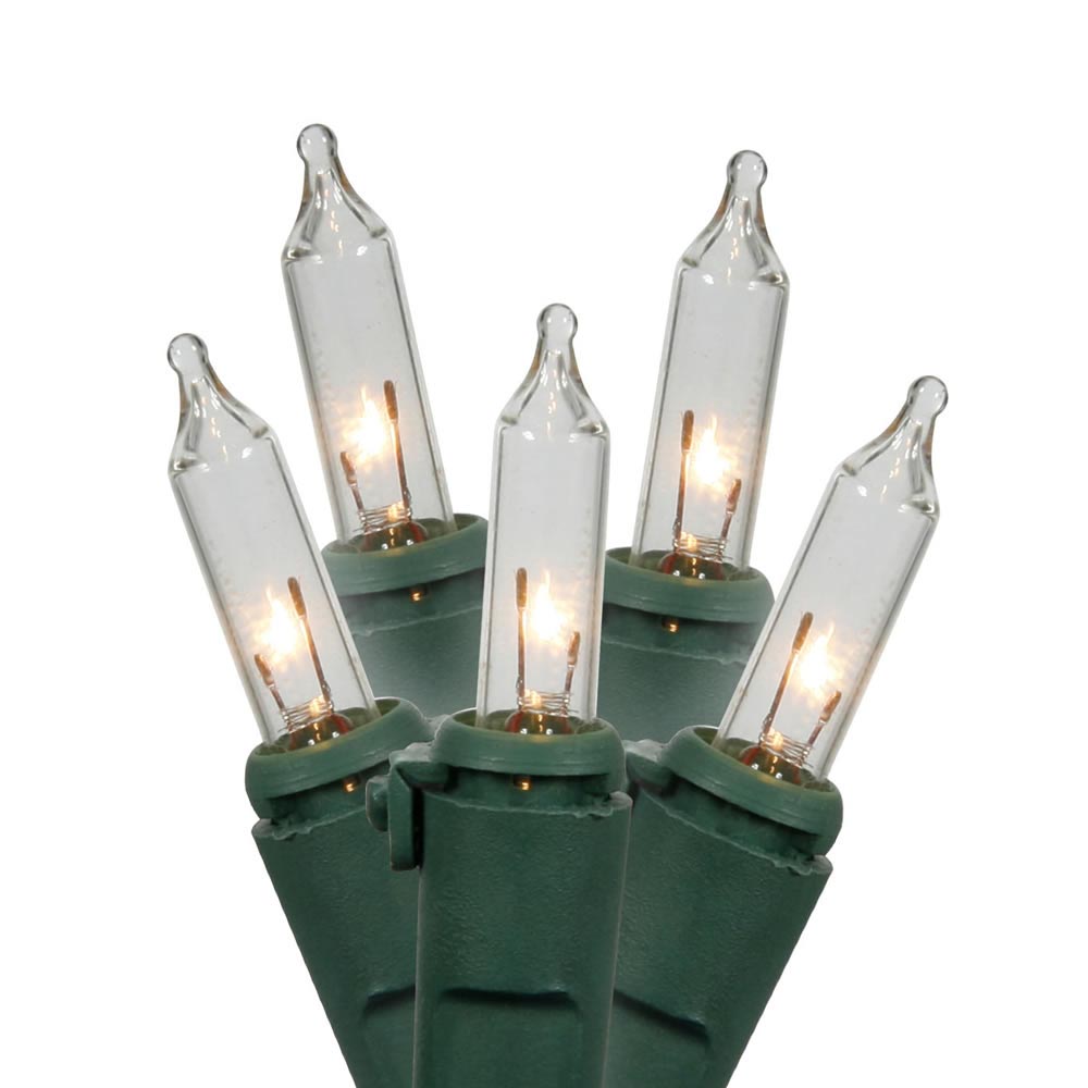 16 foot 50 Mini-light Strand w/ 4 inch Spacing on Green Wire: Clear ...