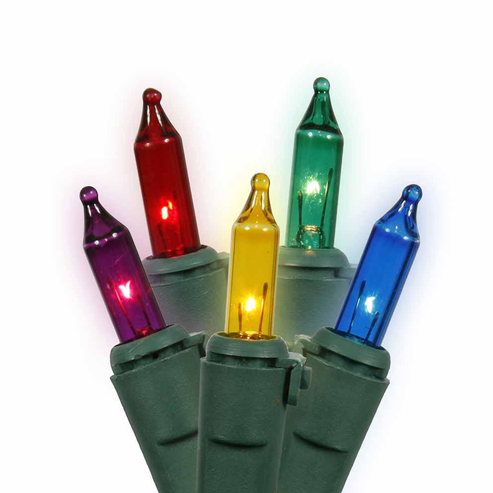 33 foot Outdoor Mini-light Strand on Green Wire: 100 Multi-Colored ...