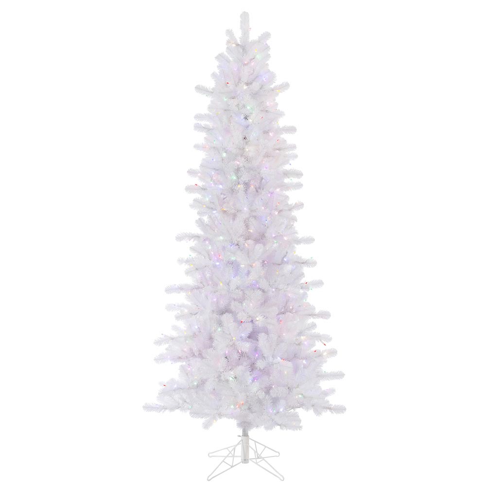 7.5 foot Crystal White Slim Tree: Multi-Colored LEDs | A135677LED
