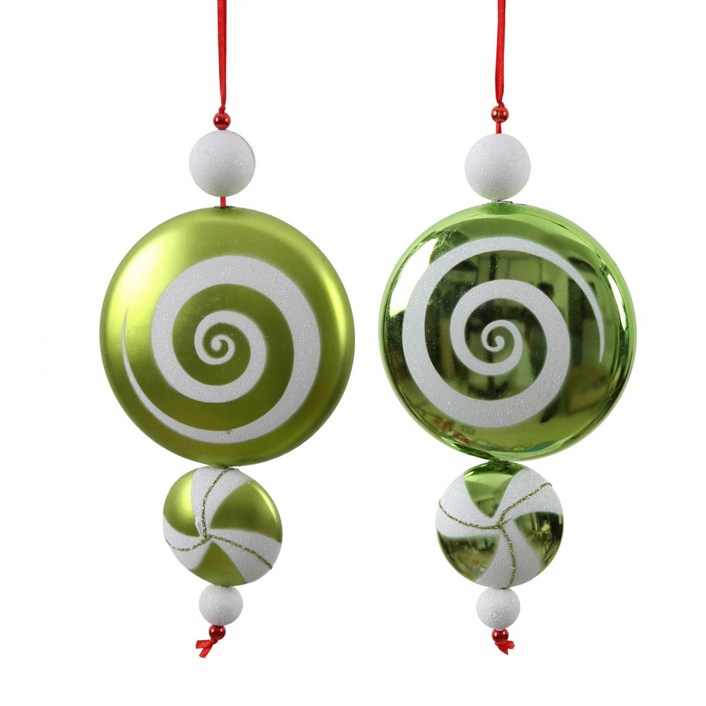 9 inch Lime-White Candy Dangle Christmas Ornament (Set of 2) | O132413