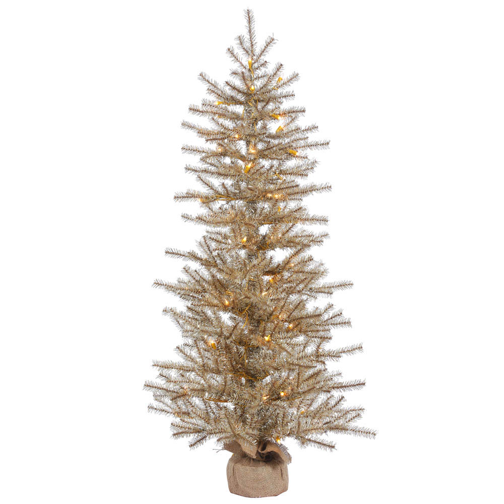 4 foot Mocha Tabletop Tinsel Tree: Clear Lights | B153231