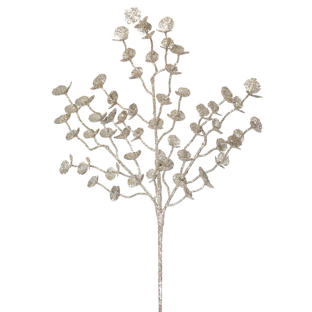 22 inch Champagne Glitter Eucalyptus Spray (Set of 12) | L153838
