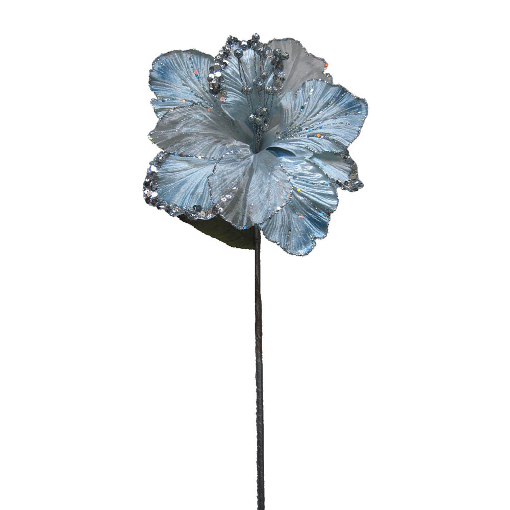27 inch Silver Glitter Amaryllis Flower Pick with 7.5 inch Flower | O143807