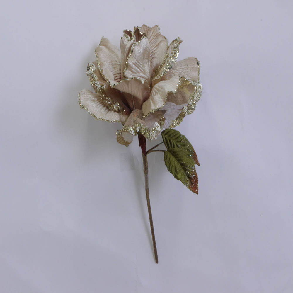 26 inch Champagne Velvet Sheer Rose Flower Pick with 6 inch Flower ...