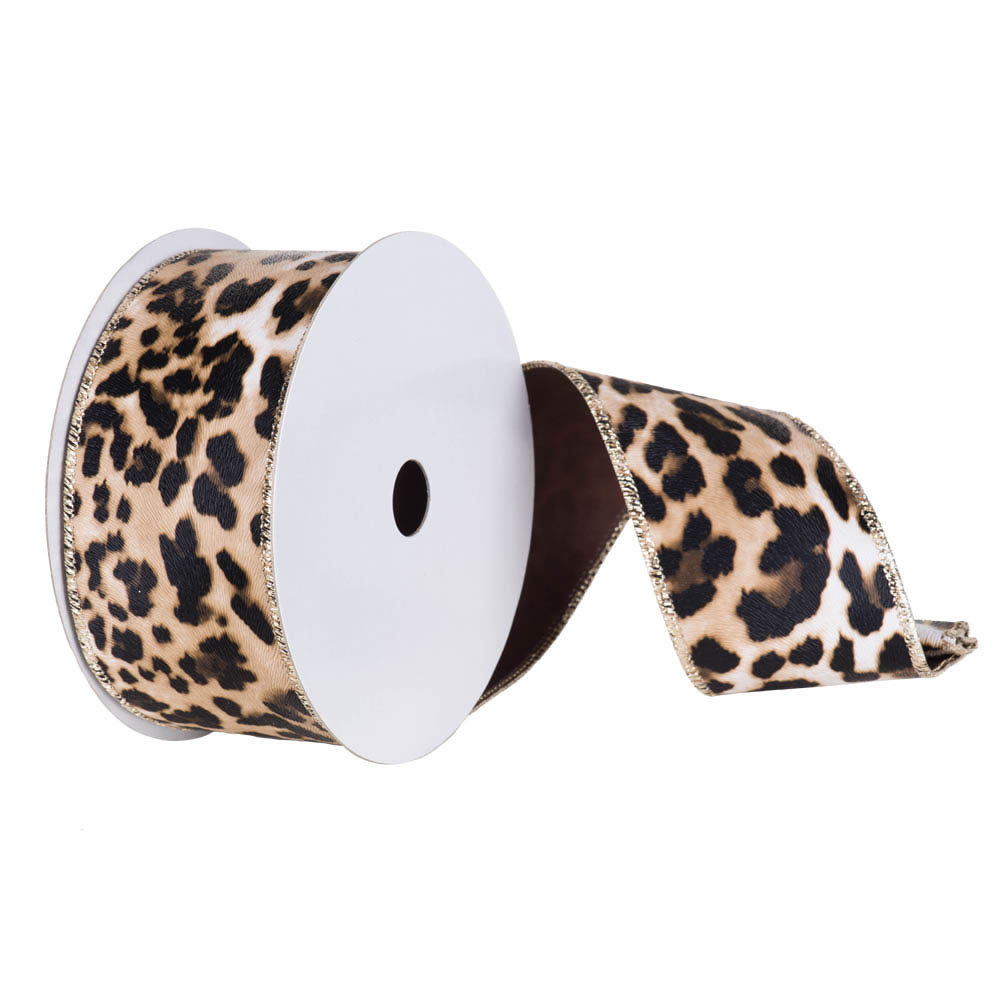 10 yard x 4 inch Natural, Gold, Brown Leopard Ribbon | Q152204