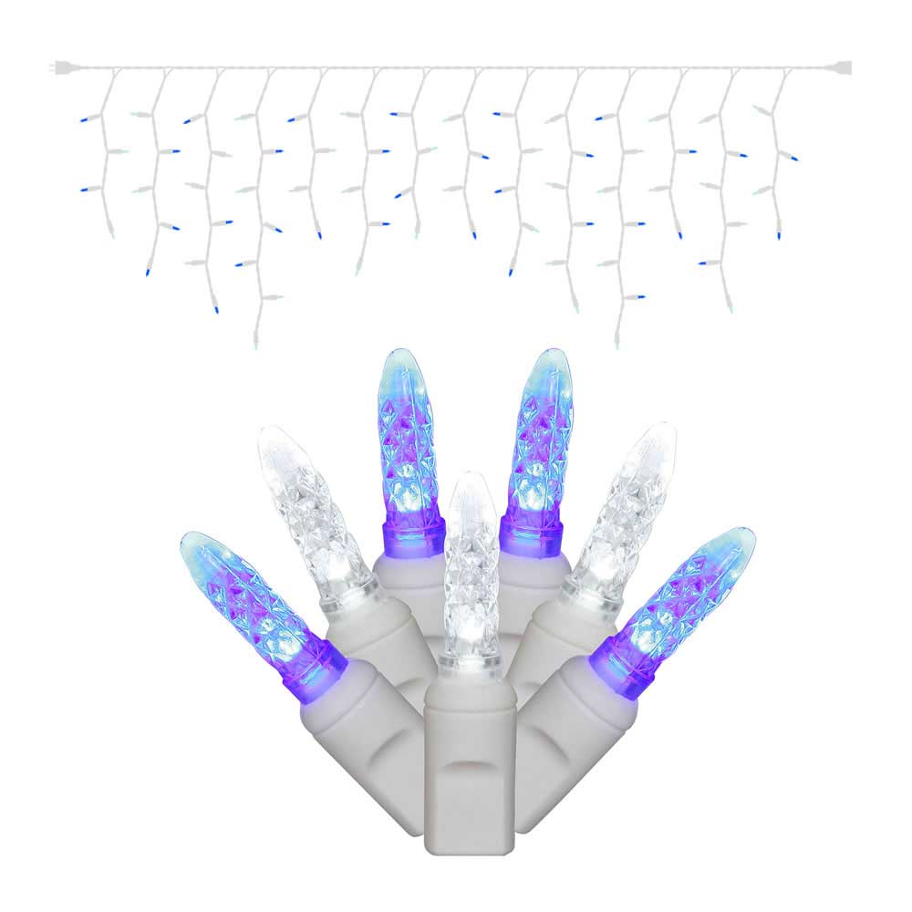 9 foot M5 LED Icicle Lights on White Wire - 3.5 inch Spacing: Blue ...